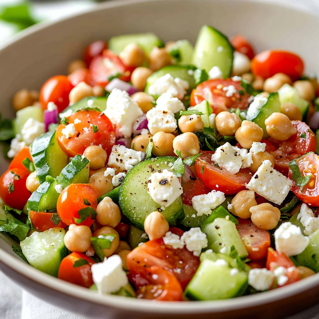 Easy Chickpea Cucumber Salad with Feta and Tomatoes