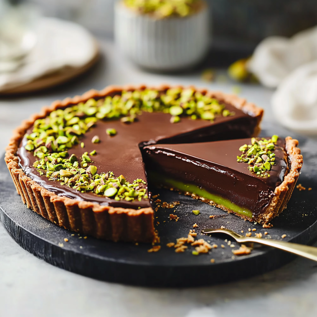 No-Bake Chocolate Tart with Pistachio Paste