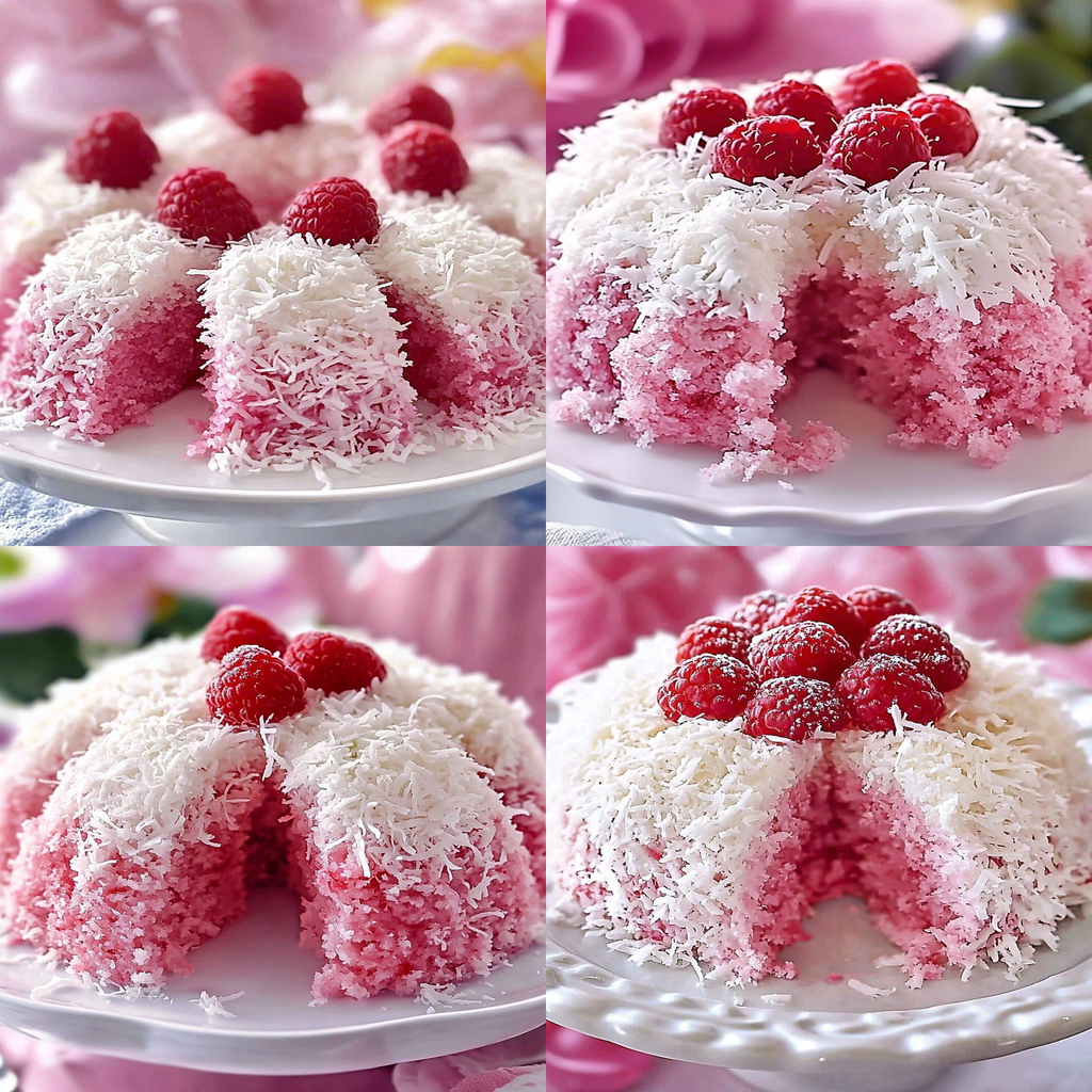 Raspberry Swirl Coconut Snowball Cake