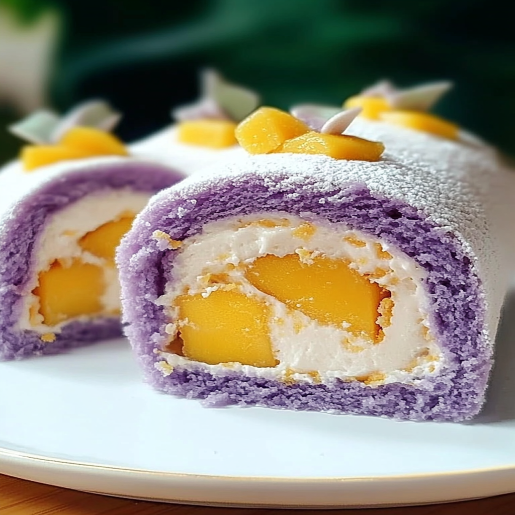 Ube and Mango Roll Cake Delight