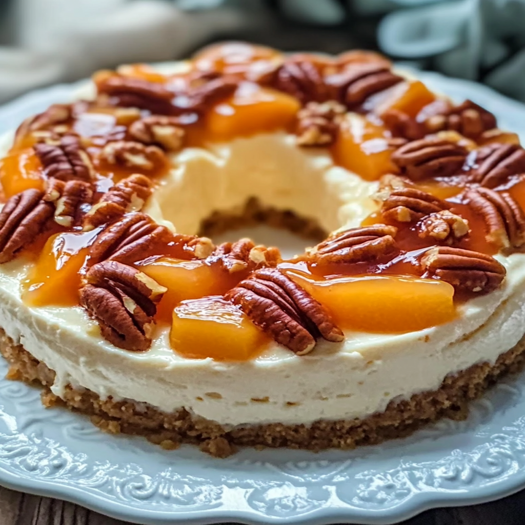 No Bake Peach Pecan Cheesecake Ring