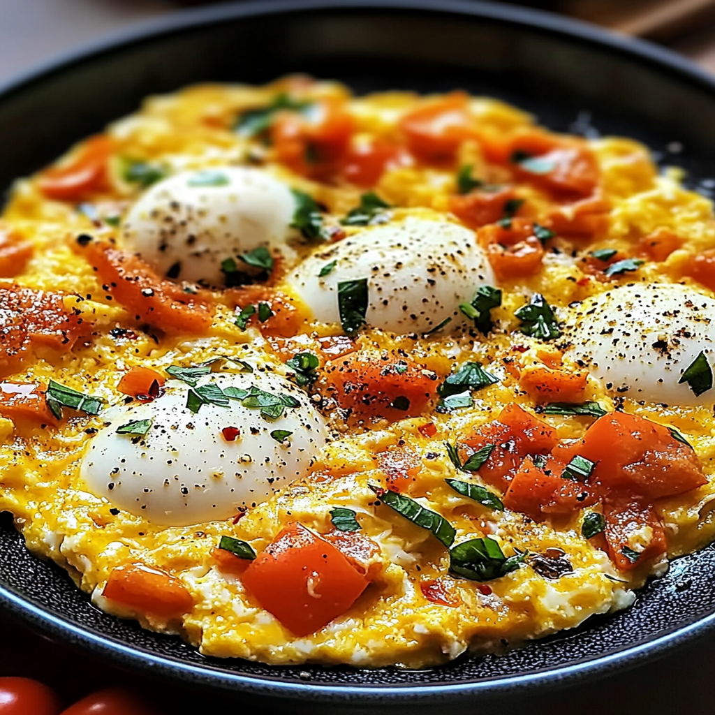 Turkish Menemen Scrambled Eggs with Peppers