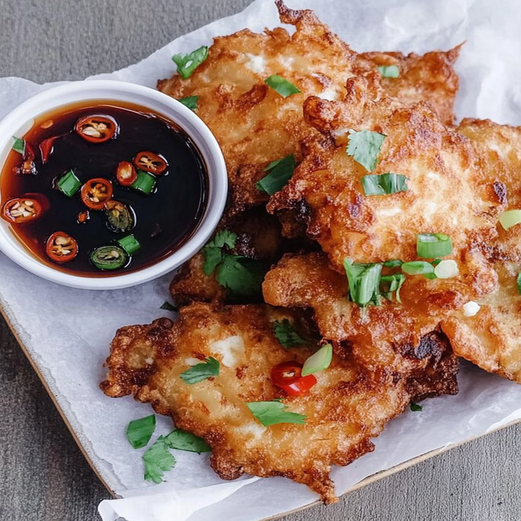 Onion and Feta Fritters with Sweet Chilli Soy Dipping Sauce