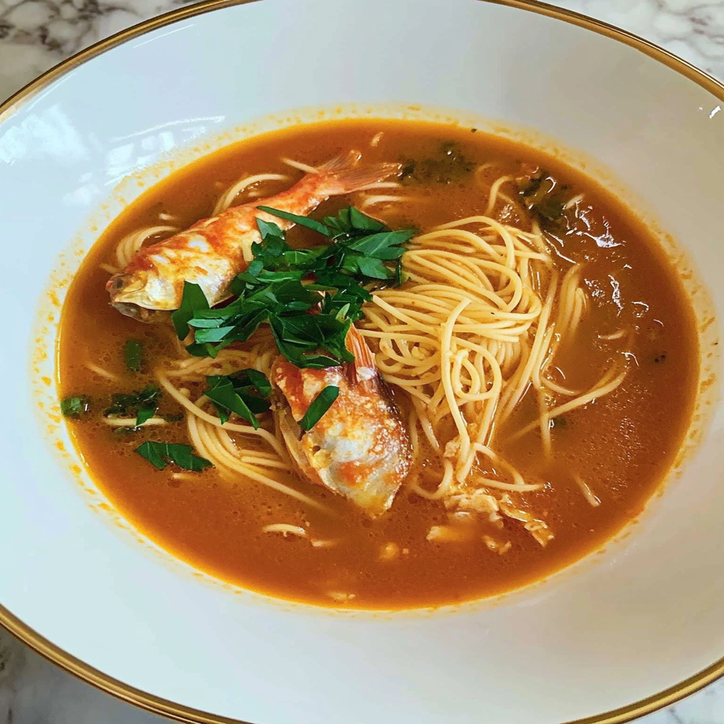 Italian Fish Soup with Angel Hair Pasta