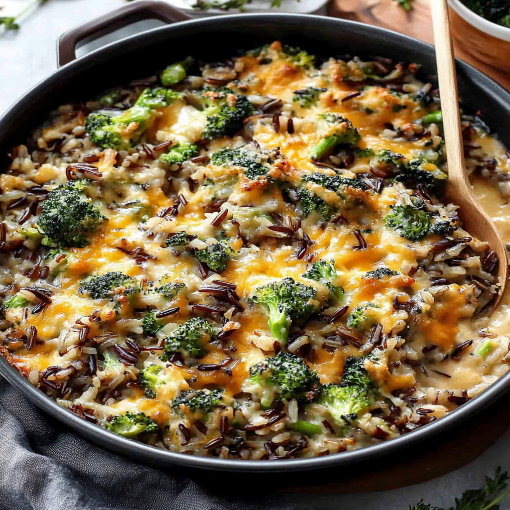 One-Pan Wild Rice and Cheesy Broccoli Casserole
