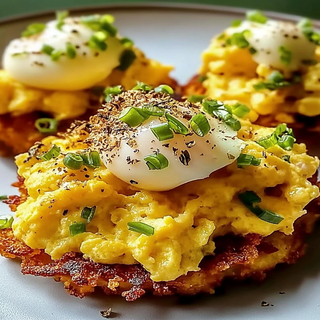 Loaded Hash Browns with Scrambled Eggs